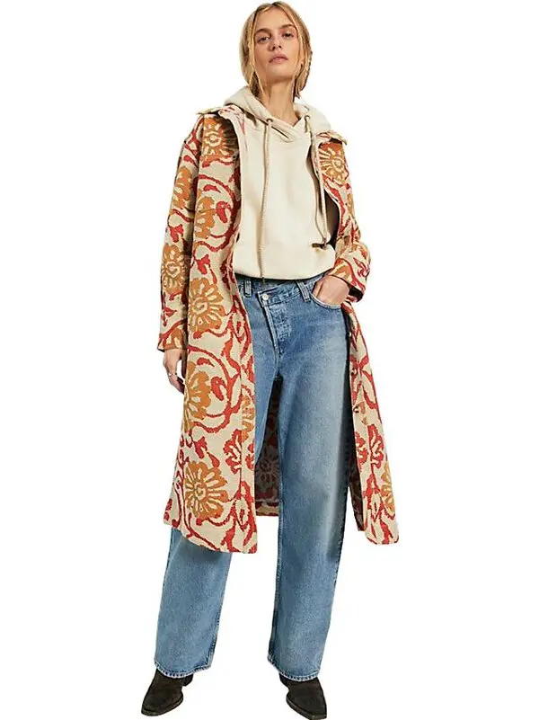 Free People We The Free Brick Lane Jacquard Maxi Shirt Jacket - Retro Combo