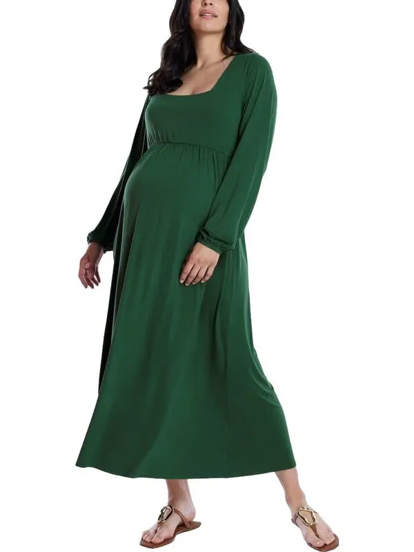 Motherhood Maternity Long Sleeve Empire Waist Maxi Dress - Green Pastures