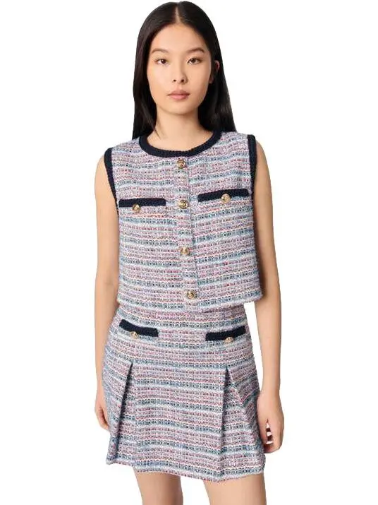 Maje Tweed 2-in-1 Mini Dress - Blue / Red