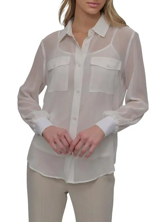 Dkny Chiffon Button-up Shirt - Ivory
