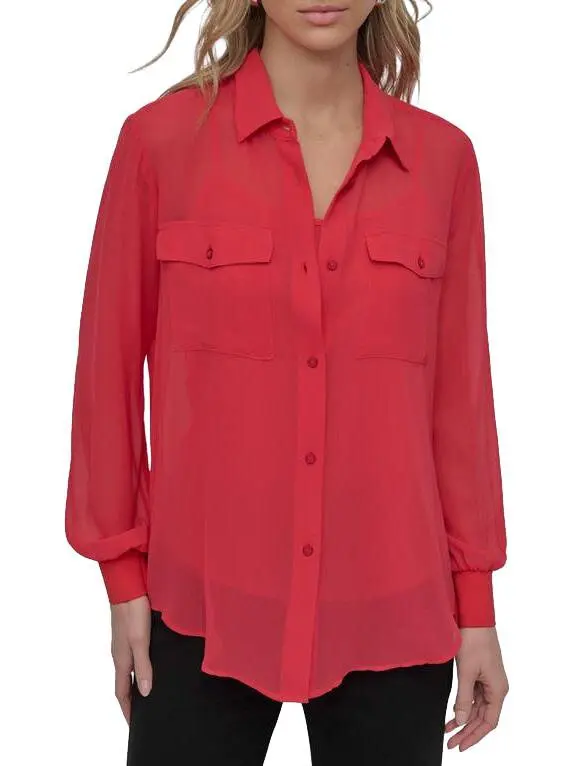 Dkny Chiffon Button-up Shirt - Watermln Sugar