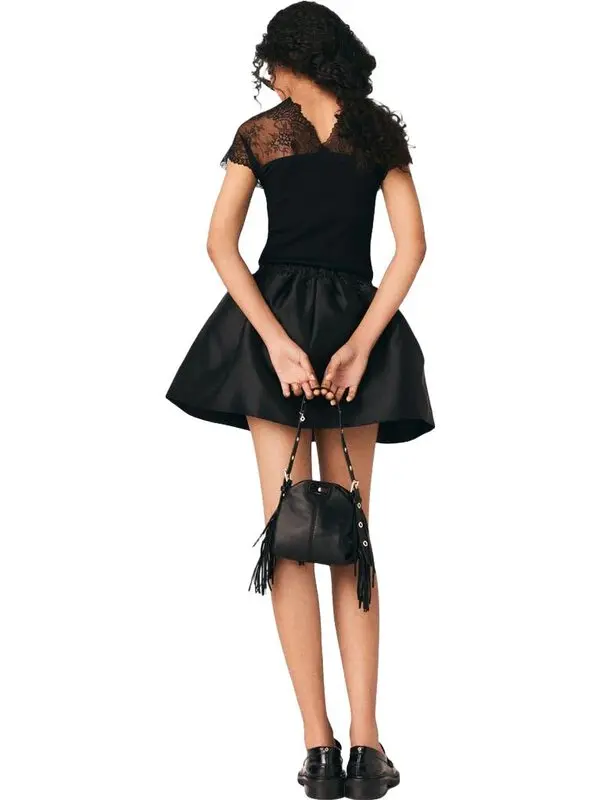Maje Jersey Top With Lace Trim - Black