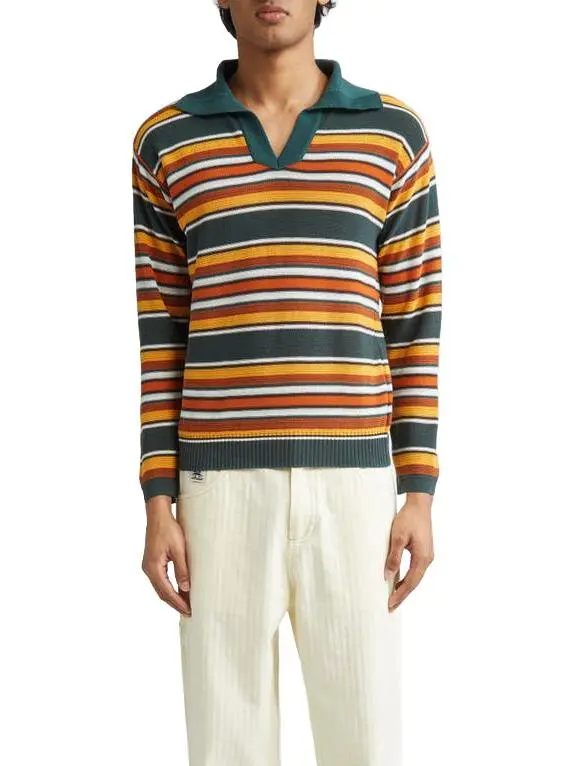 BODE Boxy Parakeet Stripe Long Sleeve Polo - Multicolor
