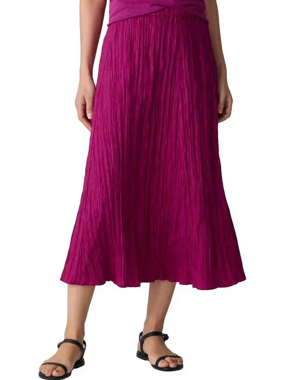 Eileen Fisher Crinkled Silk Midi Skirt - Sangria