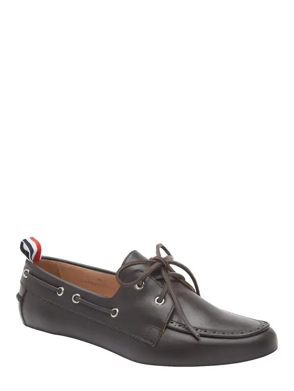 Thom Browne Brogued Leather Boat Shoe - Brown