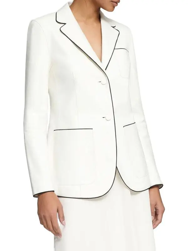 Lafayette 148 New York Glove Piped Lambskin Leather Blazer - White