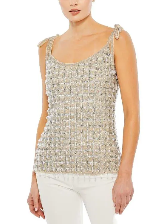 Mac Duggal Crystal Embellished Cami Top - Beige