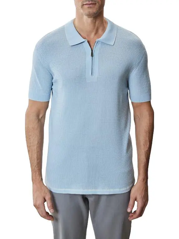 Robert Barakett Denton Short Sleeve Zip Organic Cotton Sweater Polo - Pale Blue