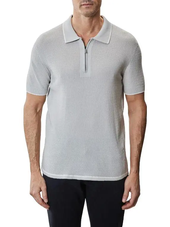 Robert Barakett Denton Short Sleeve Zip Organic Cotton Sweater Polo - Pale Grey