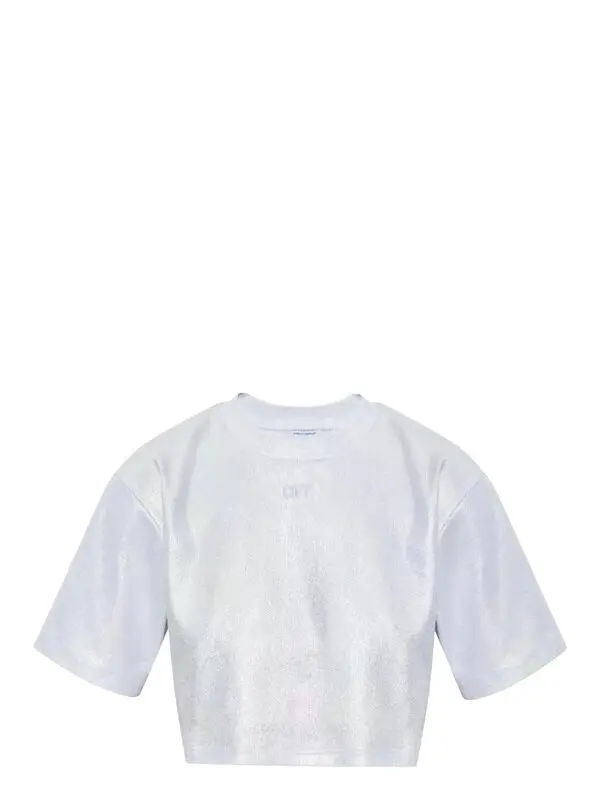 Off-White Logo-embroidered Cropped T-shirt - Silver