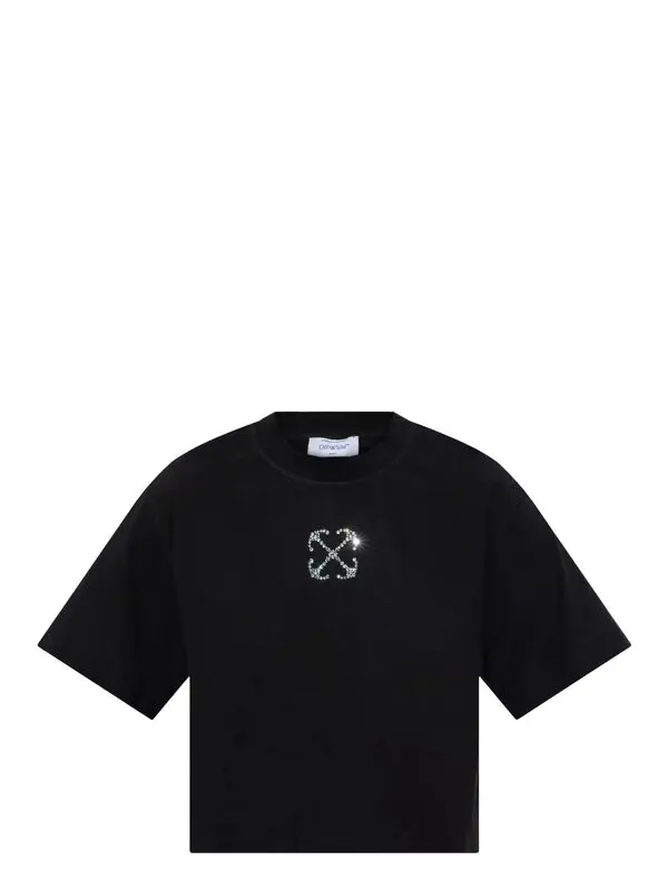 Off-White Jewelled-logo Cropped T-shirt - Black