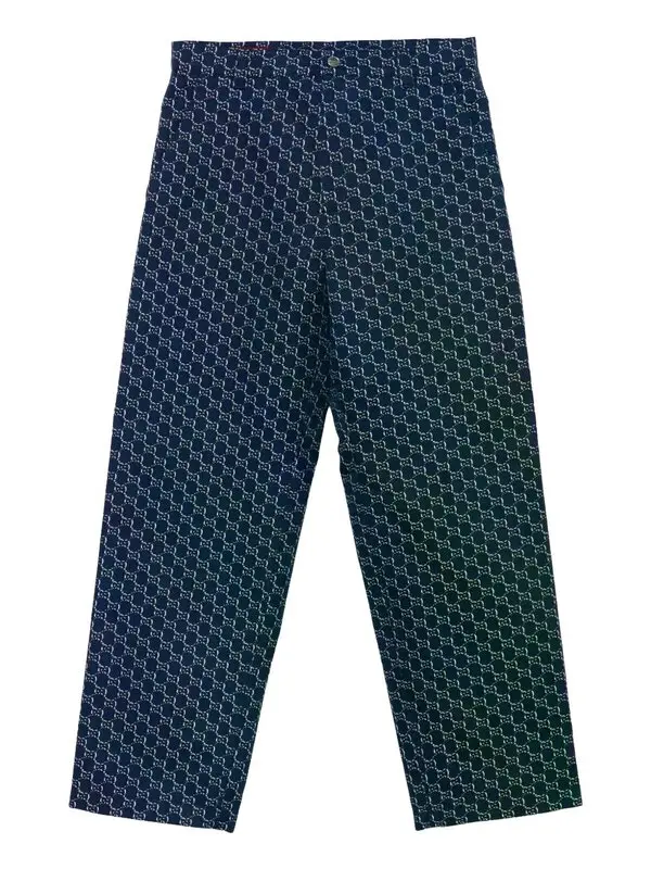 Gucci Gg Shadow-jacquard Cotton Trousers - Blue