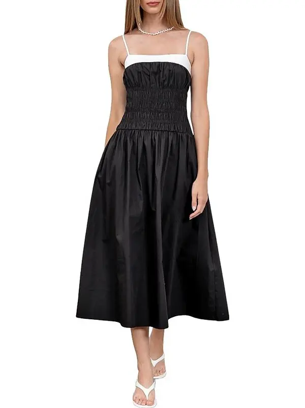 Moon River Smocked Midi Dress - Black