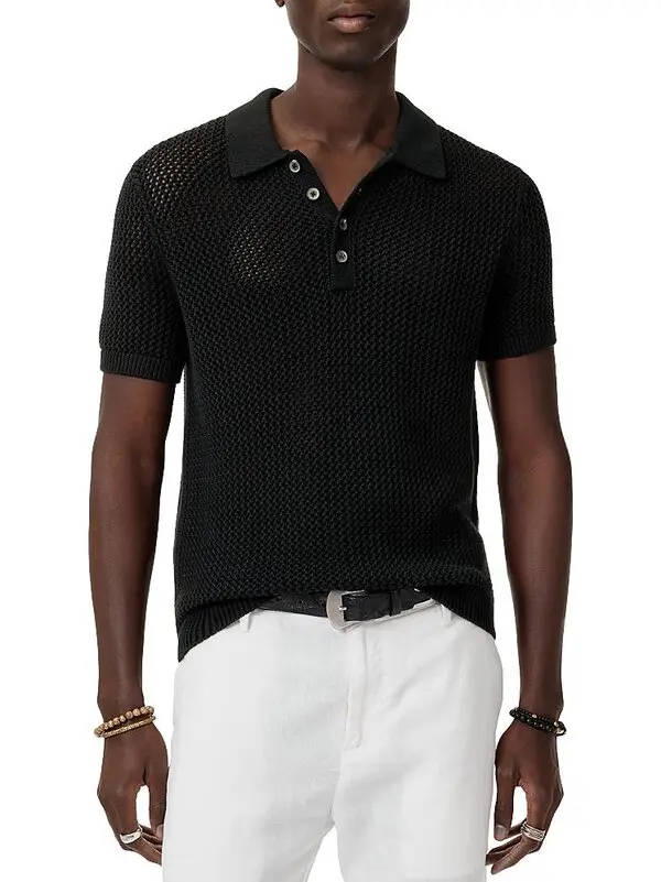 John Varvatos Tapia Wool And Linen Polo Shirt - Black