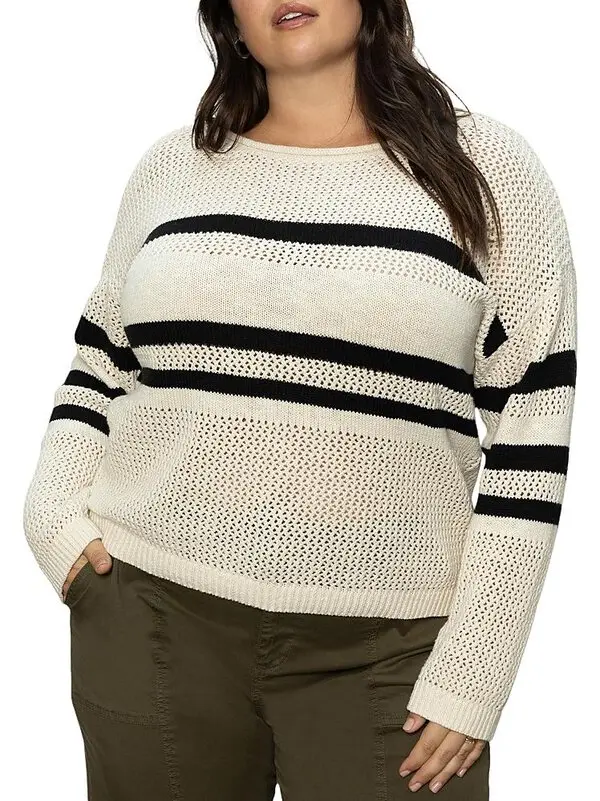 Sanctuary Plus Sporty Stripe Open Knit Sweater - Eco Natura