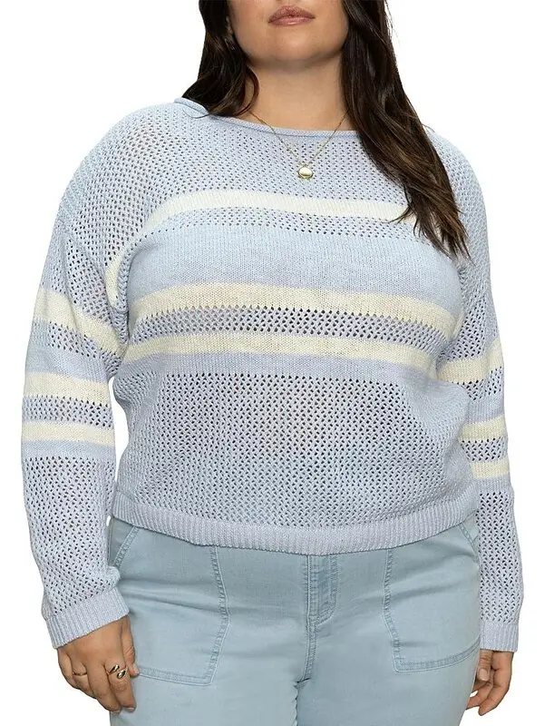 Sanctuary Plus Sporty Stripe Open Knit Sweater - Sky Blue
