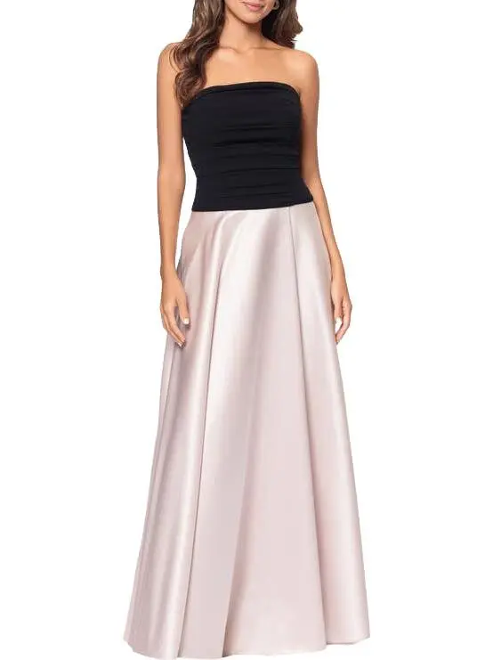 XSCAPE EVENINGS Mixed Media Strapless Ball Gown - Black/ Beige