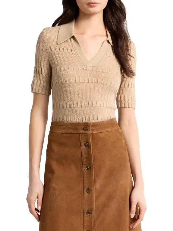 Paige Dune Short Sleeve Cashmere & Merino Wool Blend Sweater - Camel
