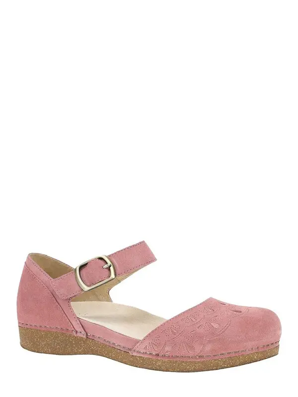 Dansko Mae Ankle Strap Clog - Ash Rose Embroidered Suede