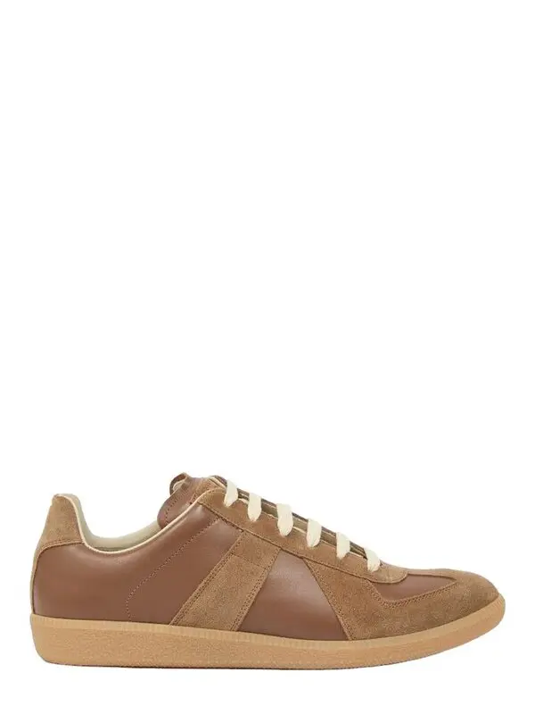 MAISON MARGIELA Suede Paneled Lace-up Trainers - Brown