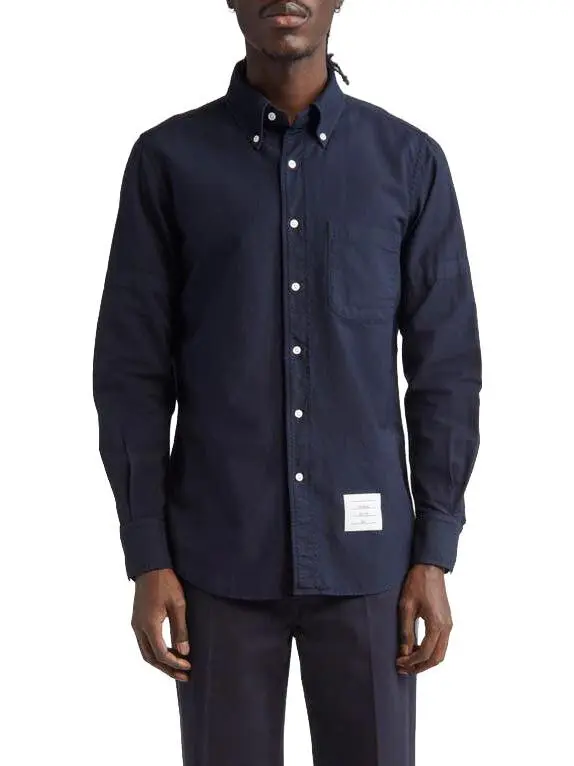 Thom Browne Armband Straight Fit Cotton Poplin Button-down Shirt - Navy