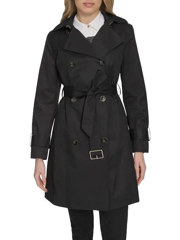 Cole Haan Water Resistant Trench Coat With Removable Hood - Black