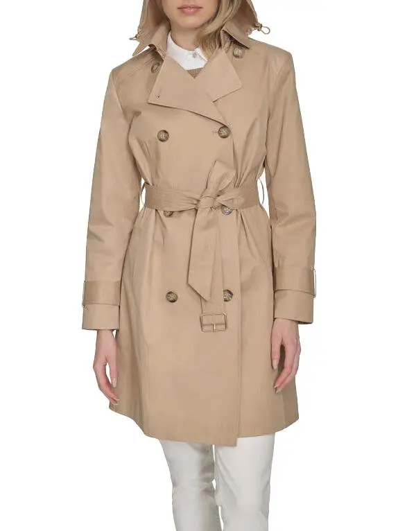 Cole Haan Water Resistant Trench Coat With Removable Hood - Khaki