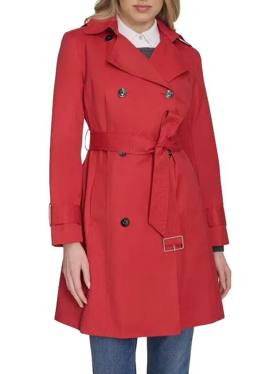 Cole Haan Water Resistant Trench Coat With Removable Hood - Red