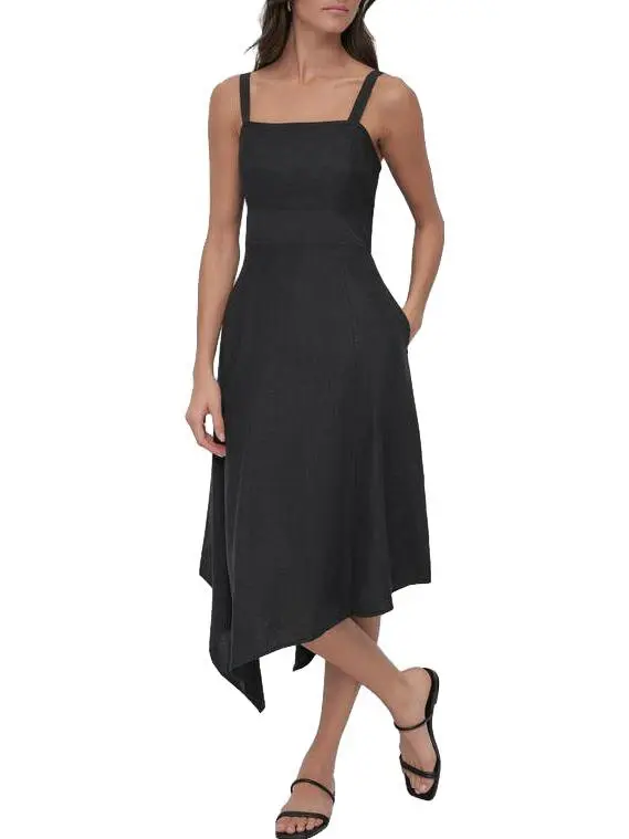 Dkny Paneled Linen Blend Midi Dress - Black