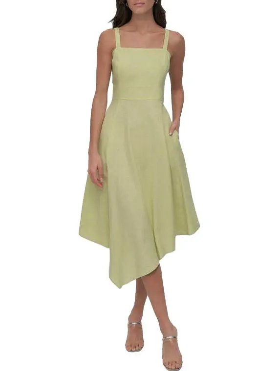 Dkny Paneled Linen Blend Midi Dress - Tea Green