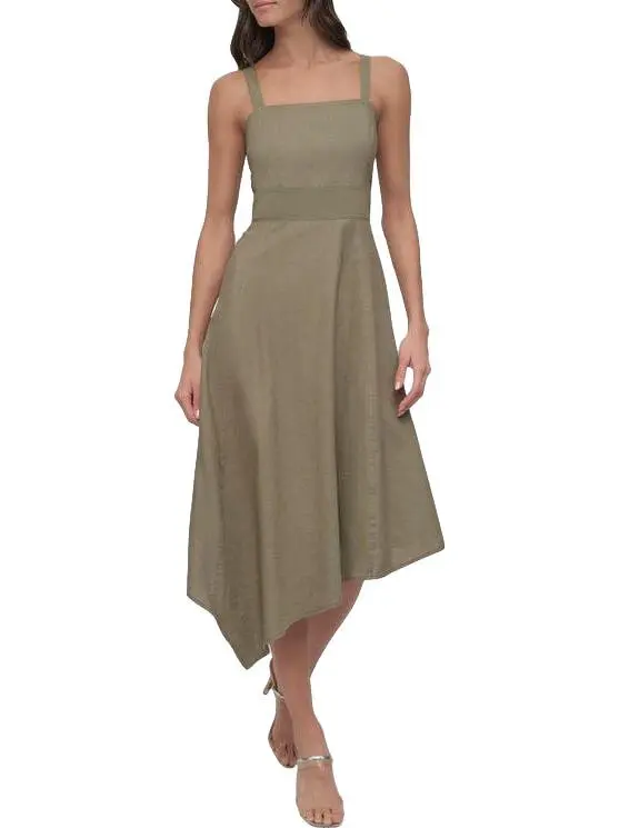Dkny Paneled Linen Blend Midi Dress - Utility Green