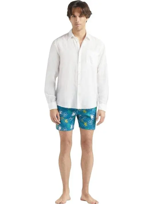 Vilebrequin Solid Linen And Cotton Shirt - Blanc