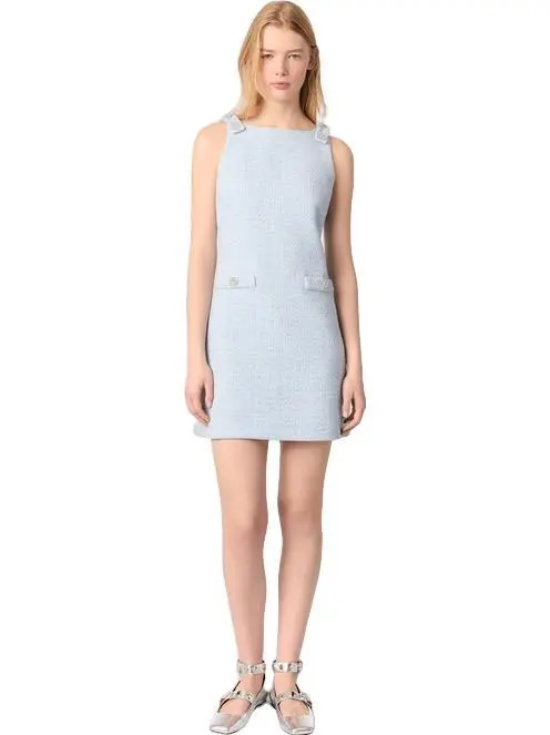 Maje Mini Tweed Shift Dress With Rhinestone Buttons - Blue