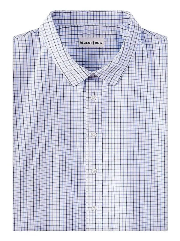 REGENT ROW Men’s Big And Tall Stanton Shirt ,tailored Fit Short Sleeves - White-and-blue-check-39