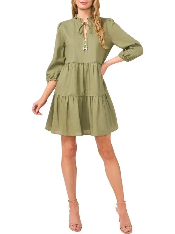 CECE DUPRAZ Long Sleeve Tiered Dress - Olive Sky