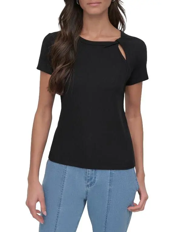 Dkny Twist Neck Rib T-shirt - Black