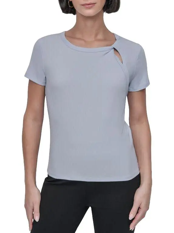 Dkny Twist Neck Rib T-shirt - Skyway Blue