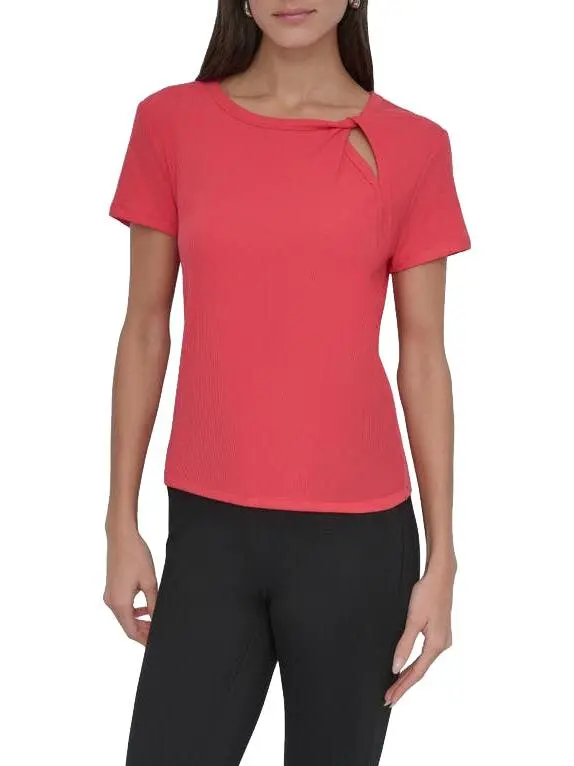 Dkny Twist Neck Rib T-shirt - Watermln S