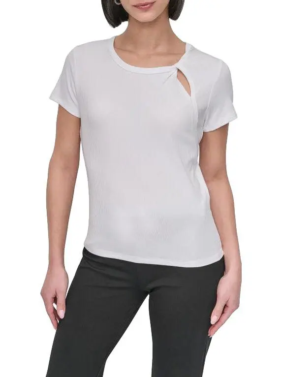 Dkny Twist Neck Rib T-shirt - White