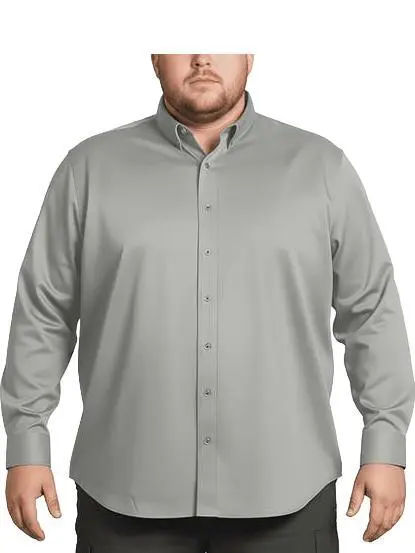 REGENT ROW Men’s Big And Tall Commuter Shirt, Long Sleeve Button Down, Tailored Fit, Spread Collar, Performance Fabric - Heather-grey