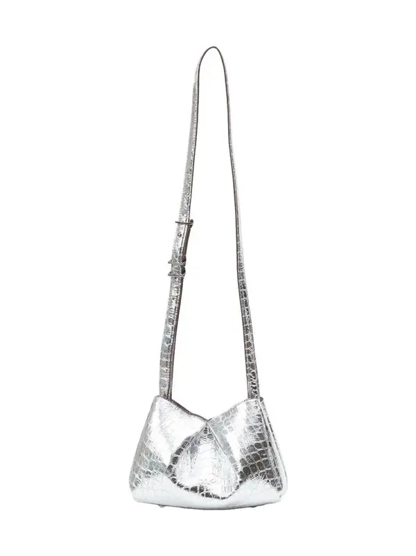 Rag & Bone Small Bloom Croc Embossed Metallic Crossbody Bag - Silver