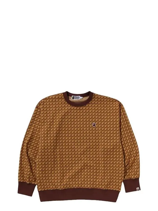 A BATHING APE Sta Houndstooth Jacquard Relaxed Fit Crewneck Sweatshirt - Brown