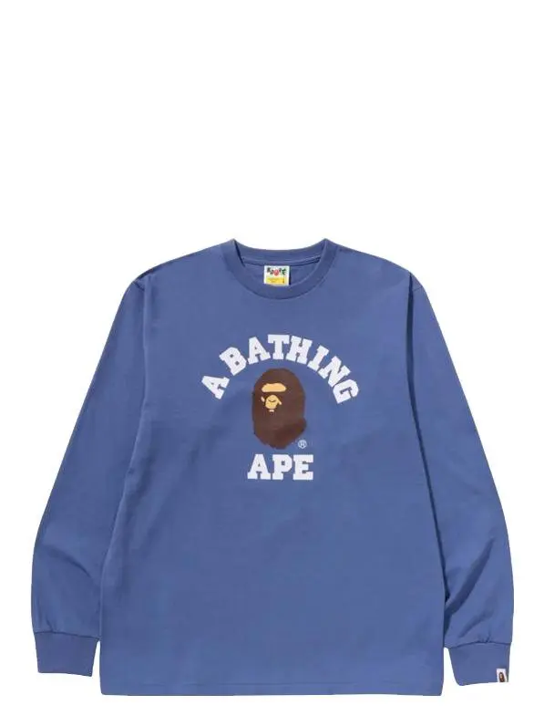 A BATHING APE College Long Sleeve Tee Shirt - Navy Blue