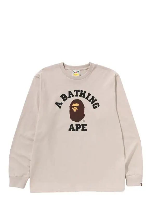 A BATHING APE College Long Sleeve Tee Shirt - Beige