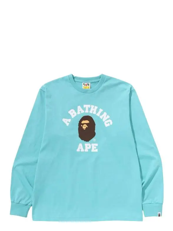 A BATHING APE College Long Sleeve Tee Shirt - Blue