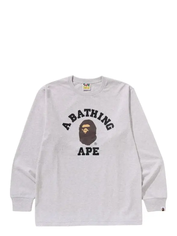 A BATHING APE College Long Sleeve Tee Shirt - Grey