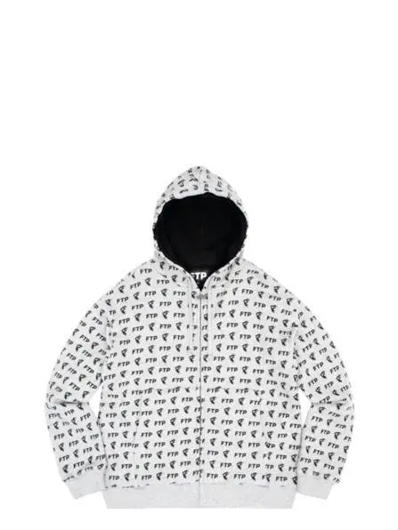 FTP X Famous All Over Logo Zip Hoodie - Heather Grey