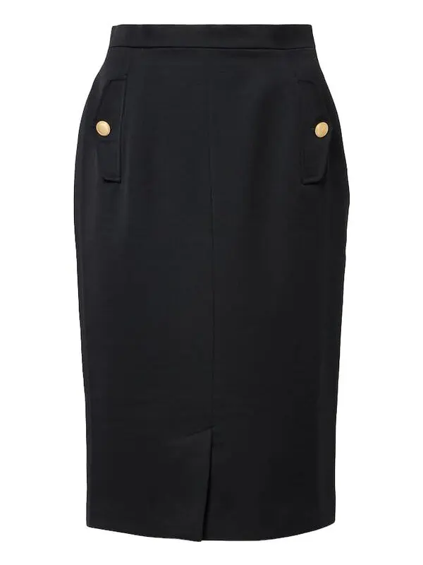 Alessandra Rich Virgin Wool Pencil Skirt - Black
