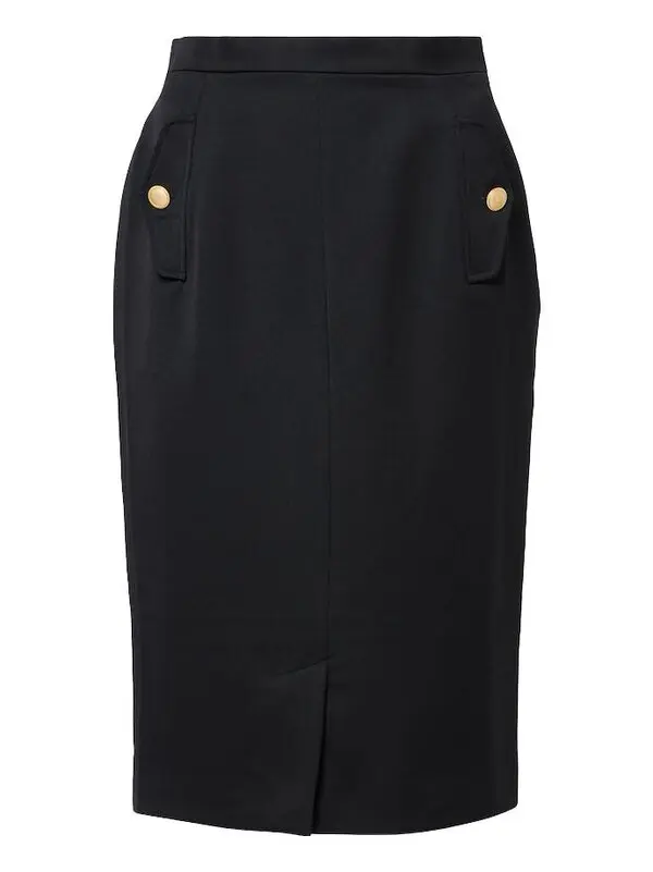 Alessandra Rich Virgin Wool Pencil Skirt - Black