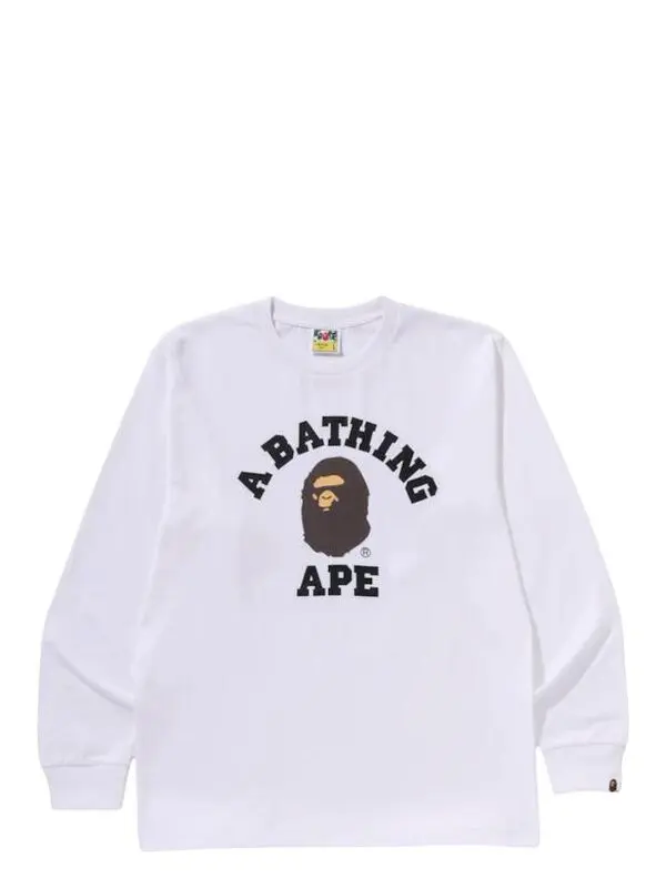 A BATHING APE College Long Sleeve Tee Shirt - White